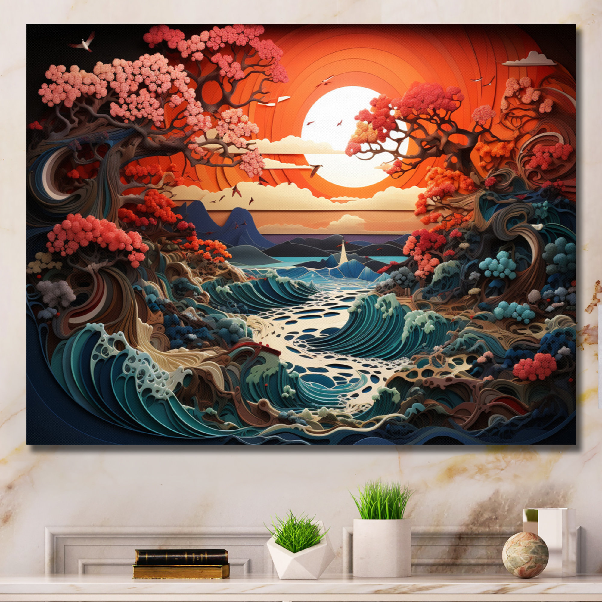 Red Barrel Studio Peach Sunrise Eternal Renewal Papercut - Landscapes ...