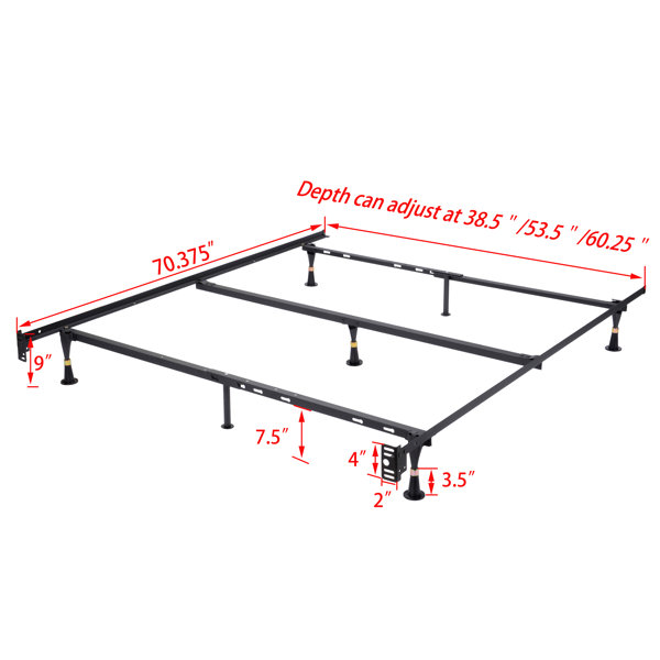 Alwyn Home Adjustable Metal Bed Frame with Center Support Rail, Support ...