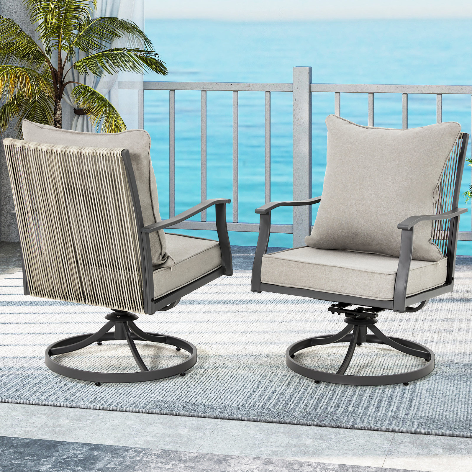 Winston Porter Patio Swivel Chair Set Of 2, Outdoor Dining Chairs With ...