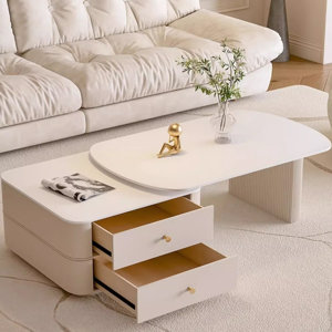 Mercer41 Retractable cream wind rock panel end table | Wayfair