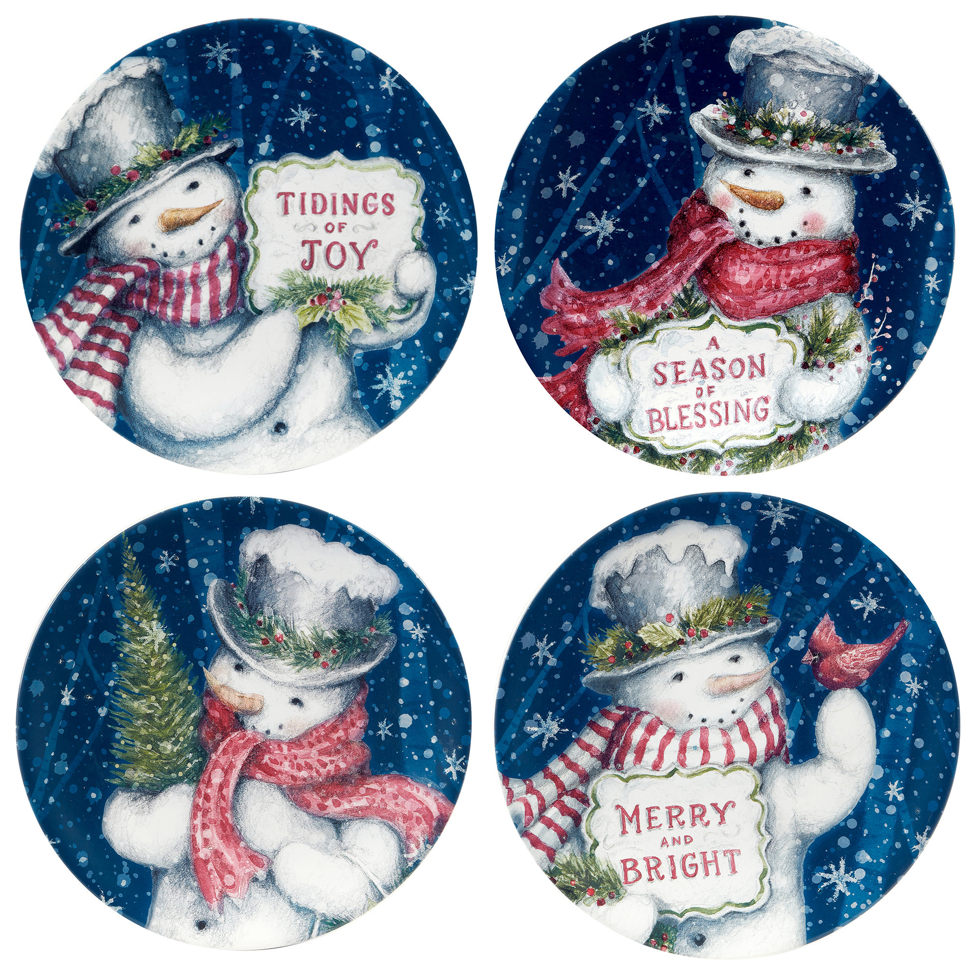 Certified International Snowman Greetings Set of 4 Dessert Plate 9 ...