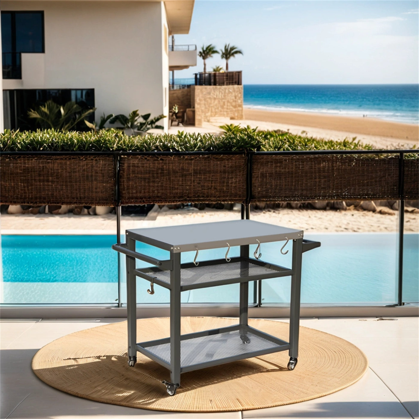 Arlmont & Co. Three layer outdoor barbecue table,wheeled barbecue truck ...