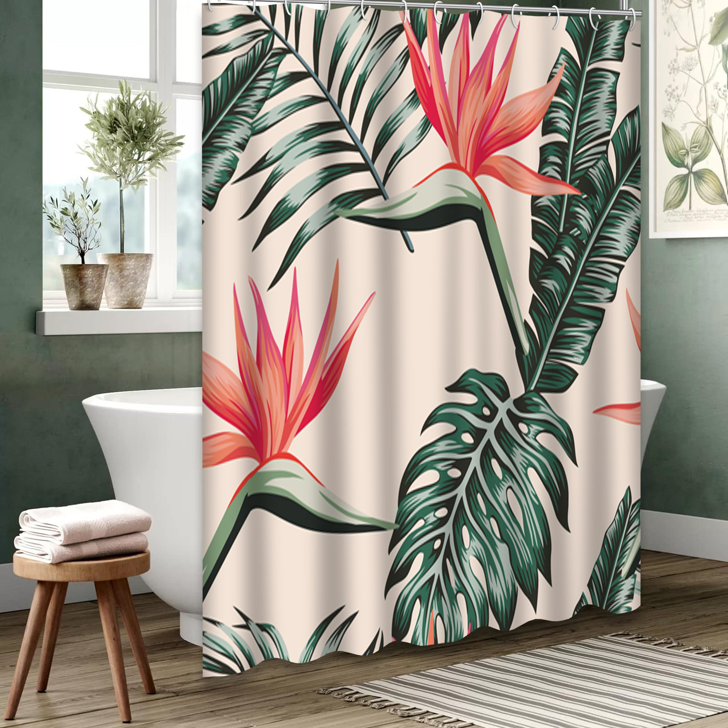 East Urban Home Jungle Green Waterproof Shower Curtain,Tropical Beach ...