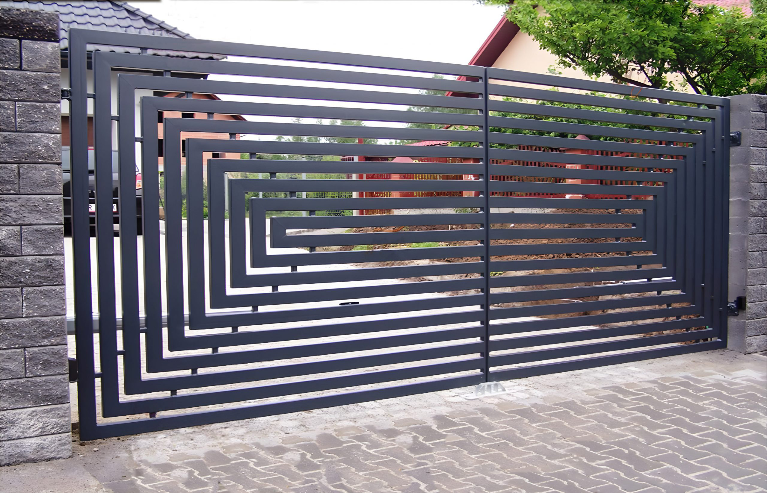 TAIMCO Model 124 Unique Rectangular Illusion Mild Steel Driveway Gate ...