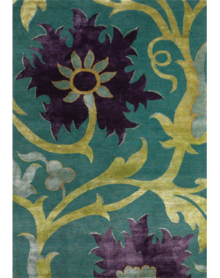New Moon Rugs Trinidad Floral Area Rug in Deep Teal/Citron Green/Royal ...