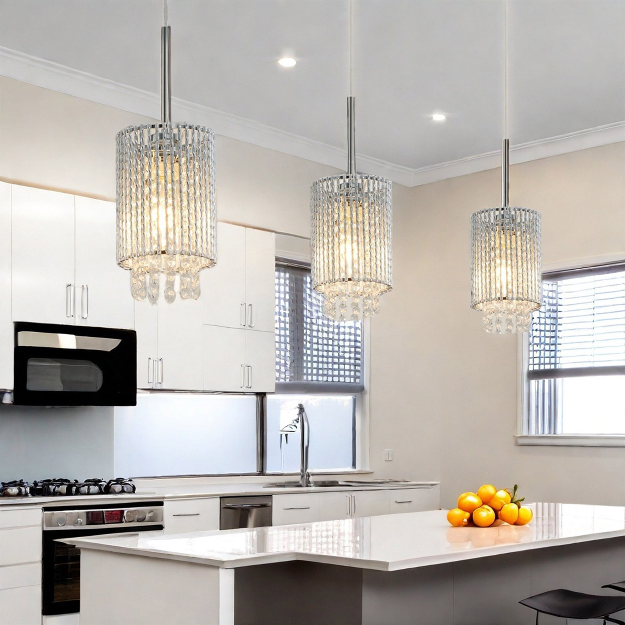 House of Hampton Height Adjustable Crystal Pendant Lights (Set of 3 ...