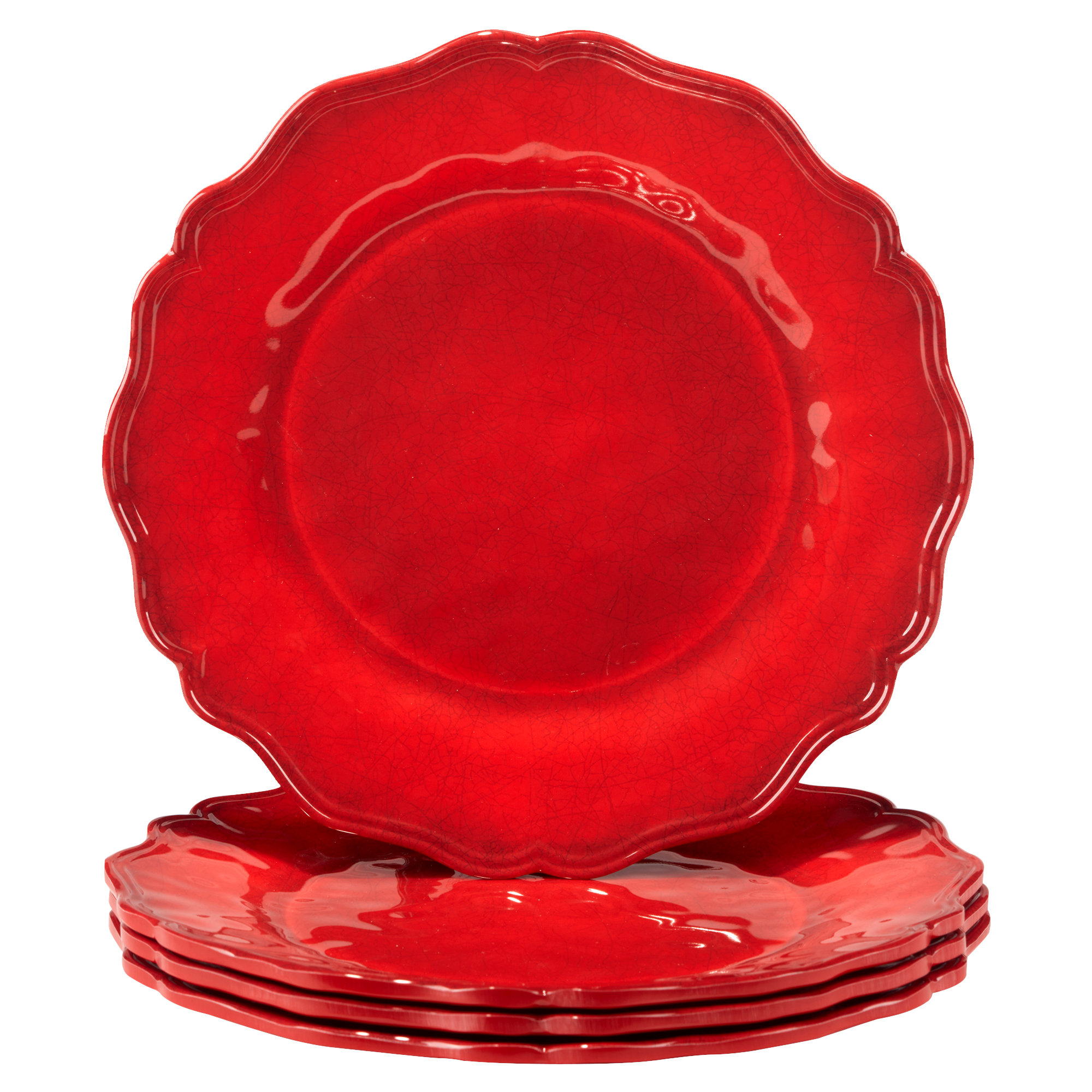 Certified International Red Crackle Set of 4 Dinner Plate 11" | Wayfair
