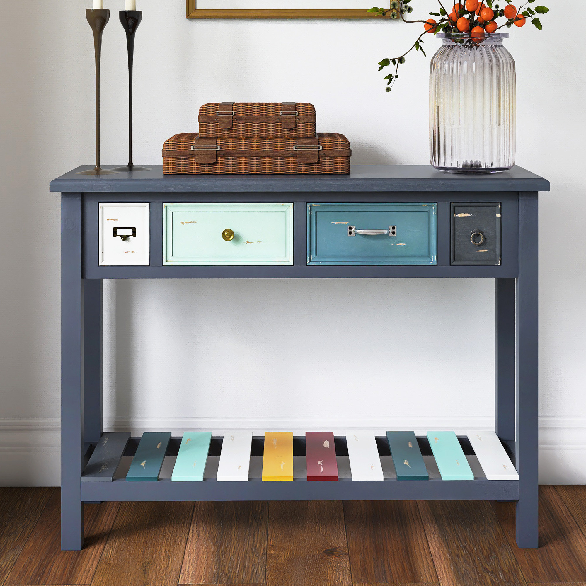 Rosecliff Heights Colorful 30 In. H Console Table With 4 Drawers | Wayfair
