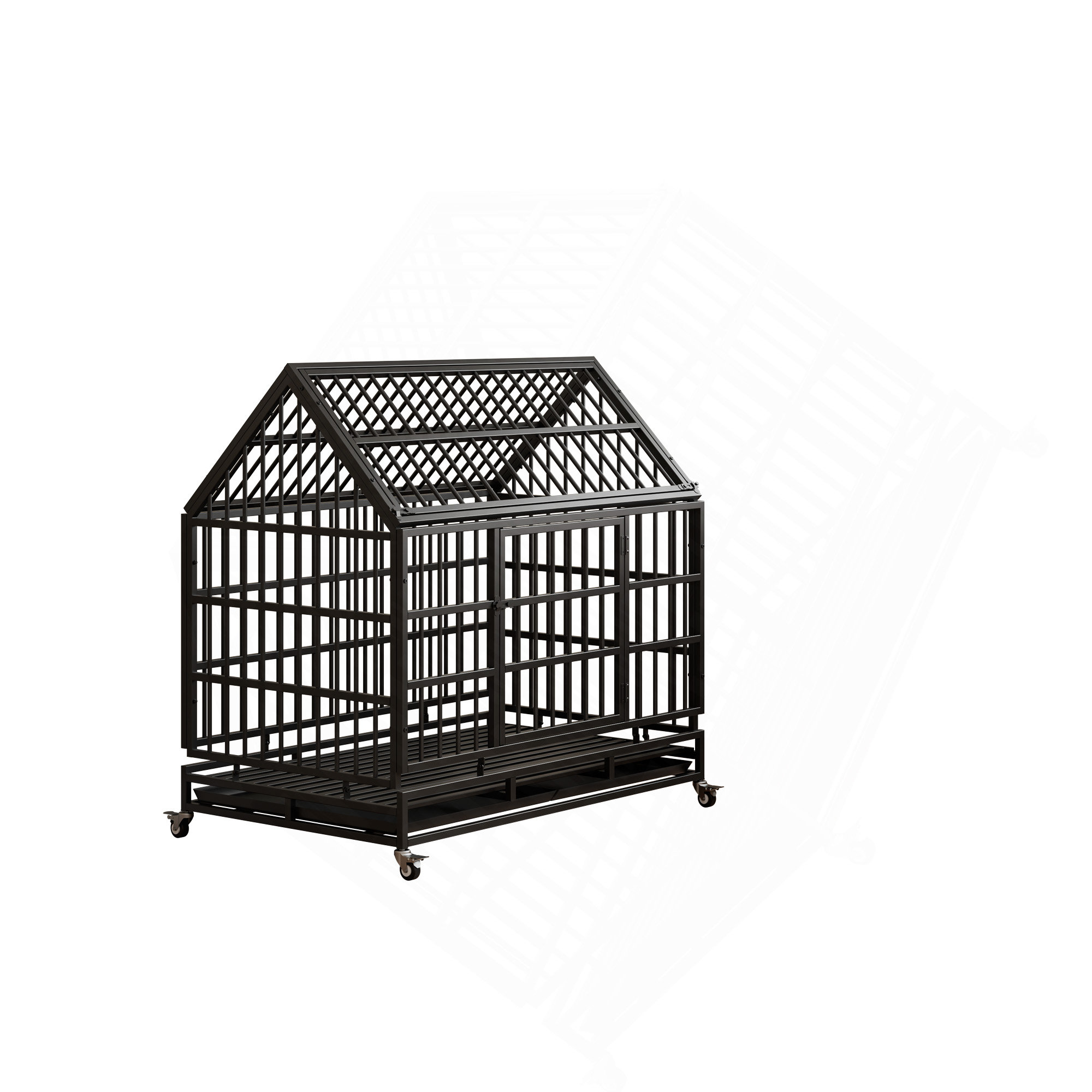 Tingkunke 48 Inch Heavy Duty Dog Crate With Wheels, Folding Metal Big ...