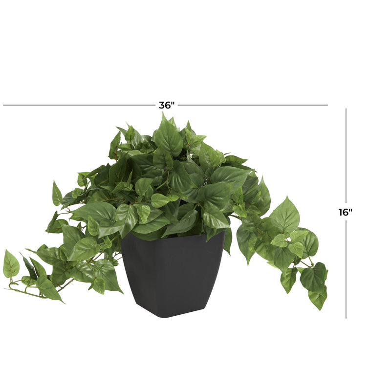 Primrue Faux Foliage Pothos Artificial Plant with Black Plastic Pot ...