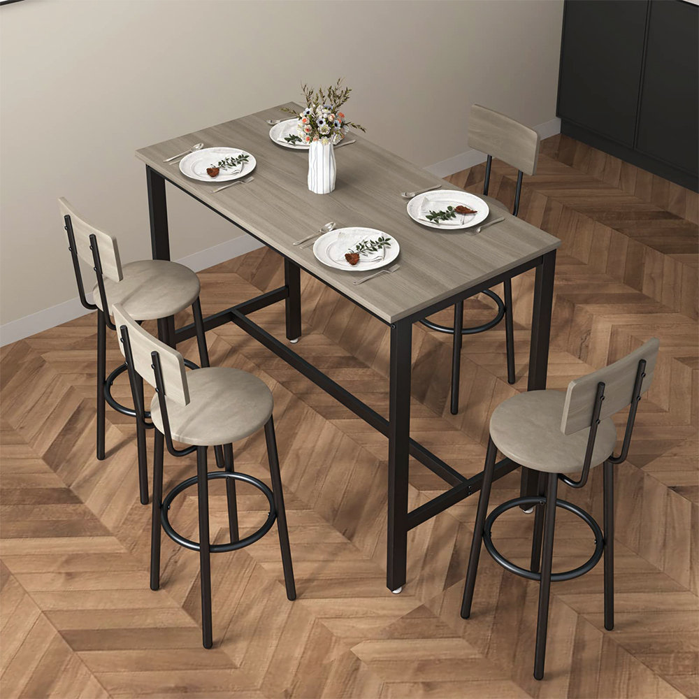 17 Stories Reames 5-Piece Bar Table Set, Counter Height Table with 4 ...