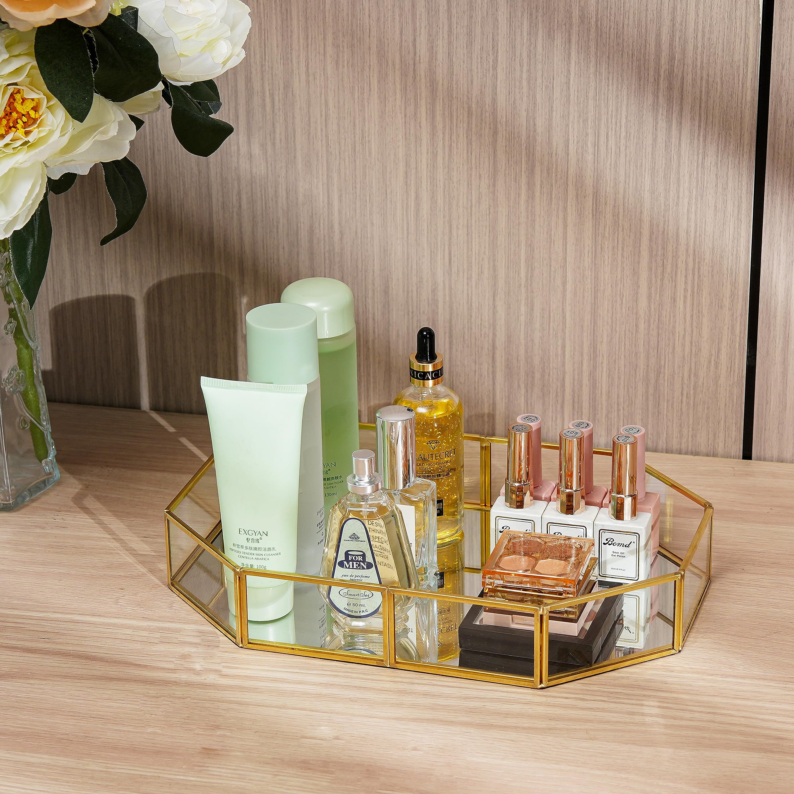 Mercer41 Mirror Decorative Tray,Gold Mirror Tray For Bathroom Vanity ...