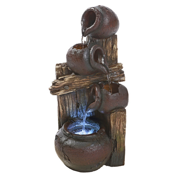 Millwood Pines Resin Cascading Urns Illuminated Garden Fountain with ...
