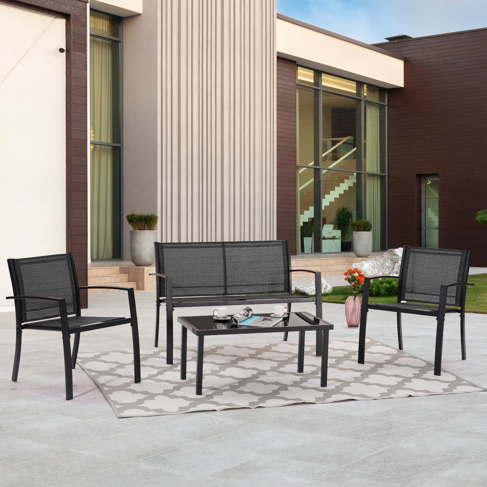 Latitude Run® Geral 4 Piece PVC-Coated Polyester Metal Seating Group ...