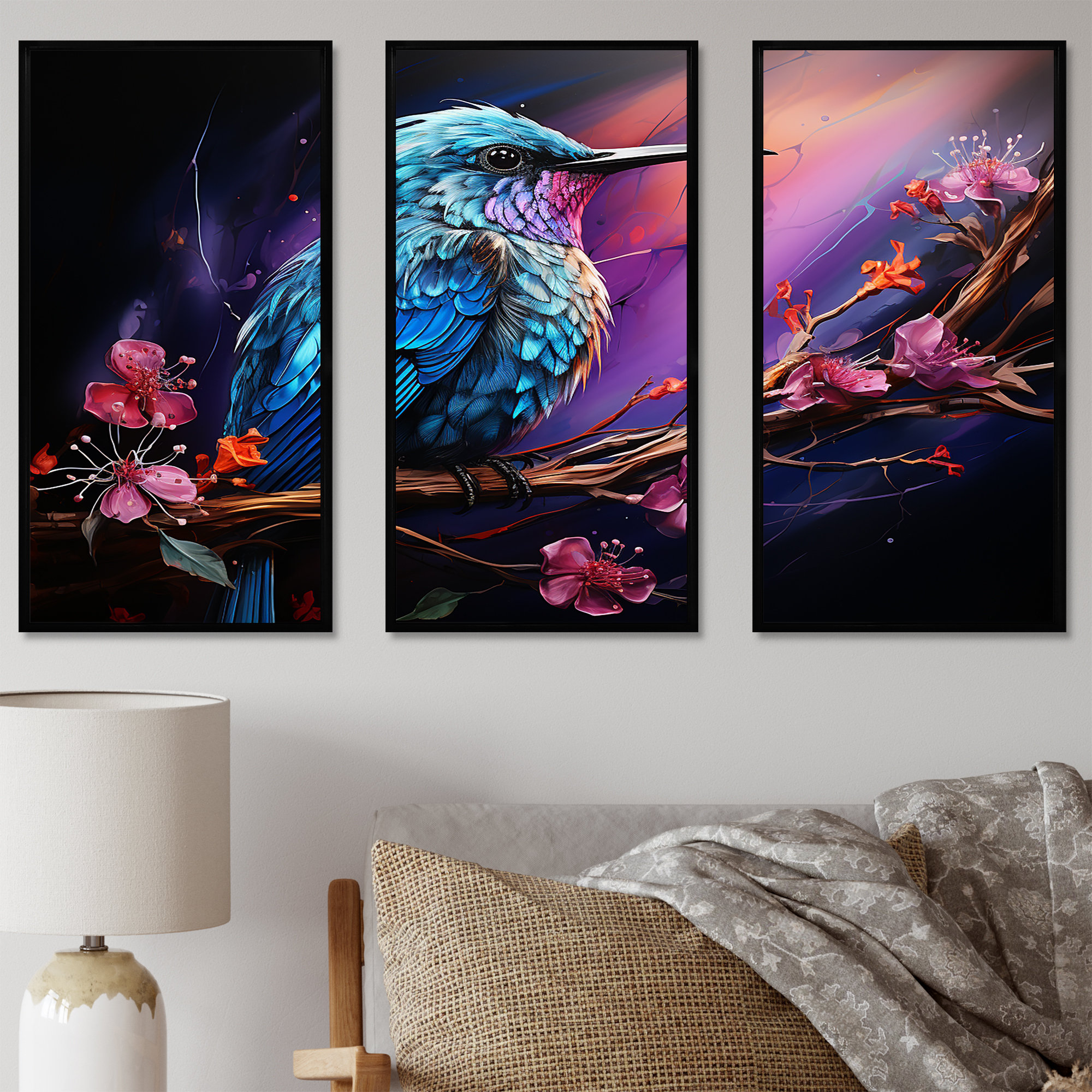 Lark Manor Colibri bleu floral Twilight Wonder - Art mural colibri ...