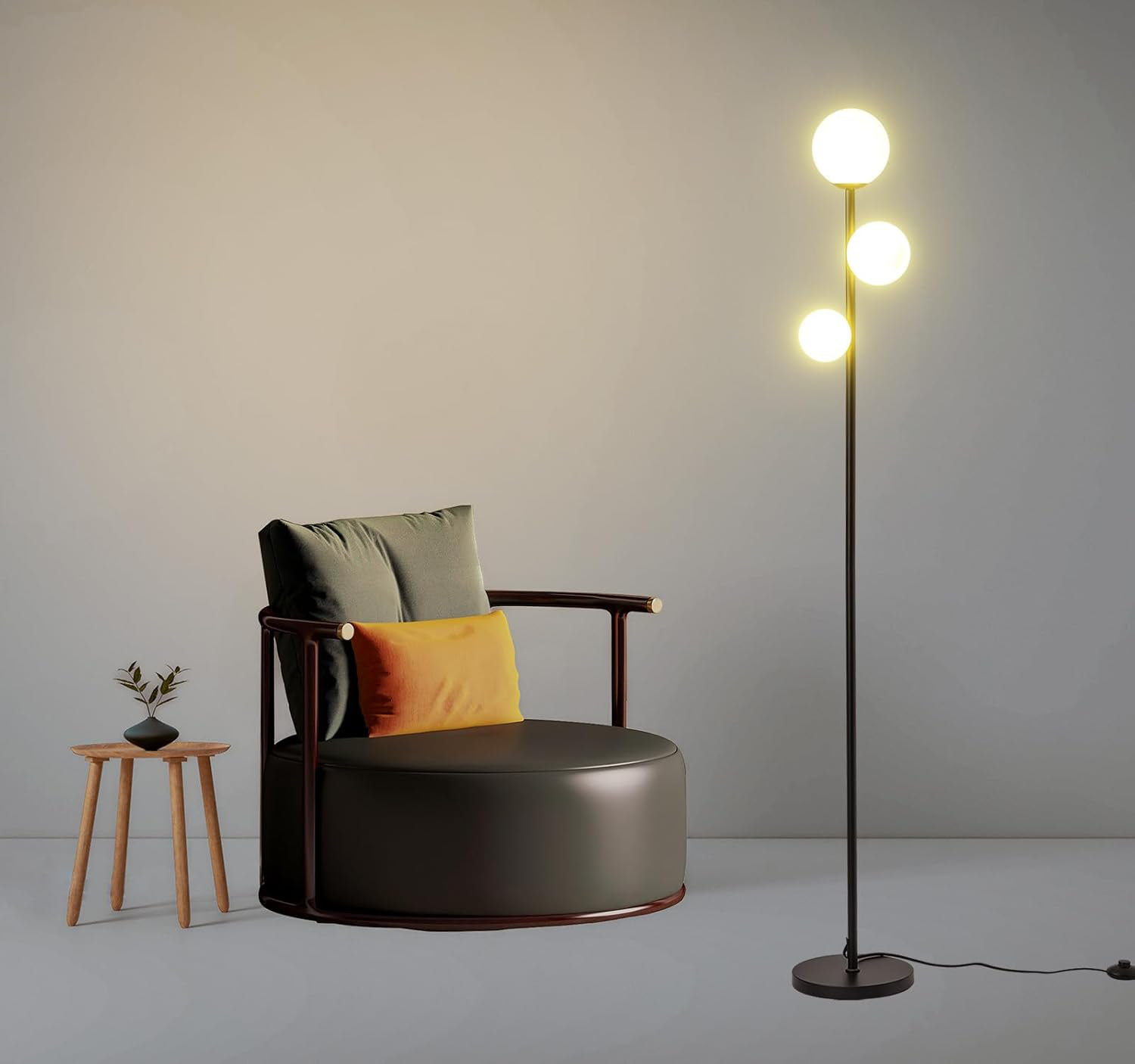 Latitude Run® 3 Globe Mid Century Floor Lamp 3 Lights Black Floor Lamp ...