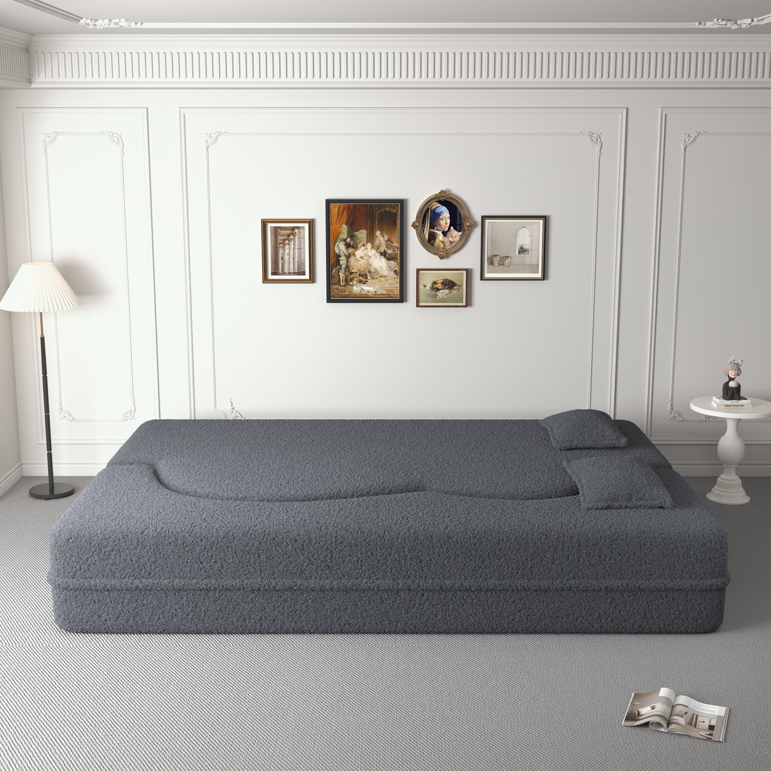 Brayden Studio® Modern Teddy Fabric Floor Convertible Sofa with 2 ...