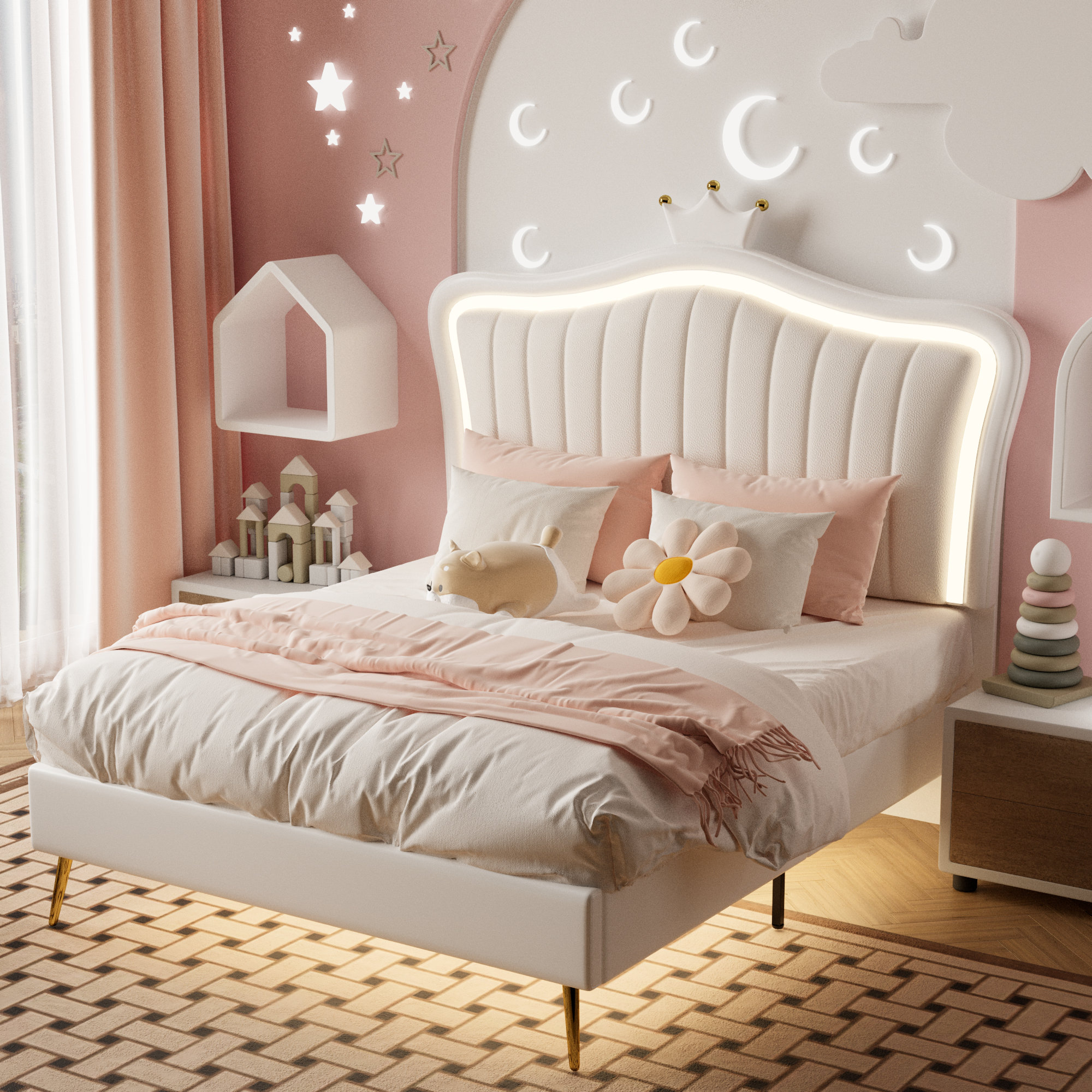 Gemma Violet Modern Upholstered Platform Bed With LED Lights, Modern ...