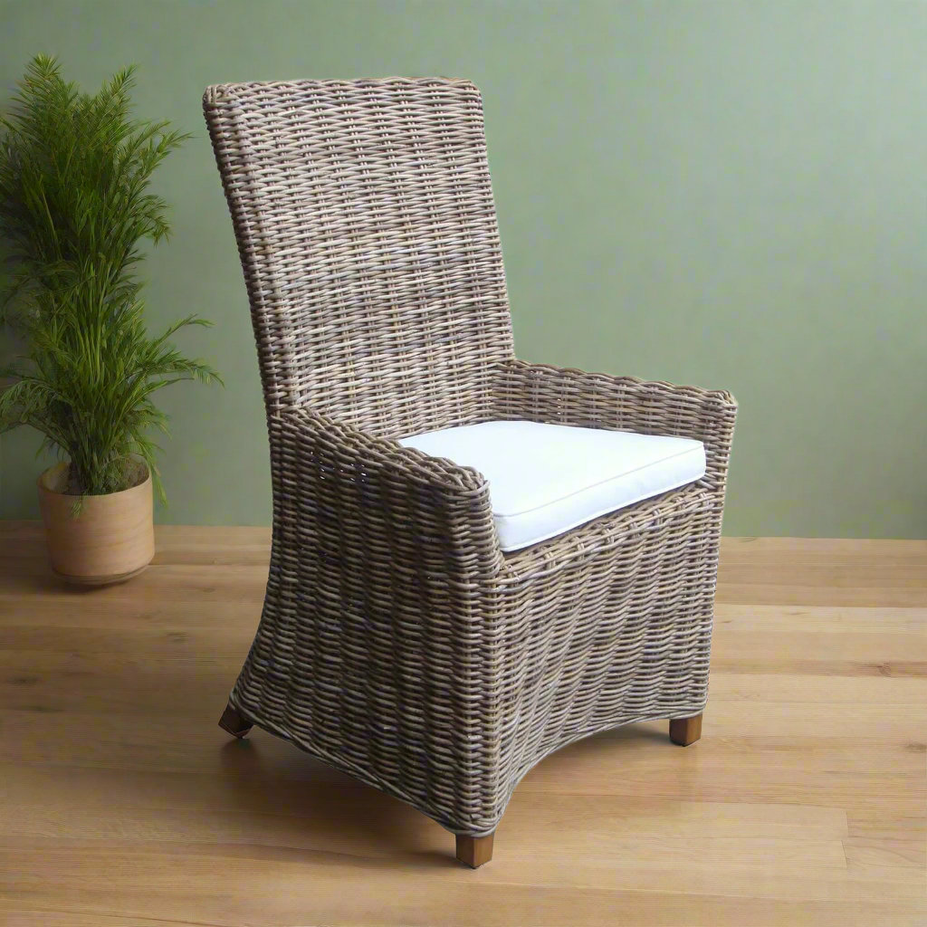 Bayou Breeze Pindall Arm Dining Chair- Kubu Grey-With Cushion | Wayfair