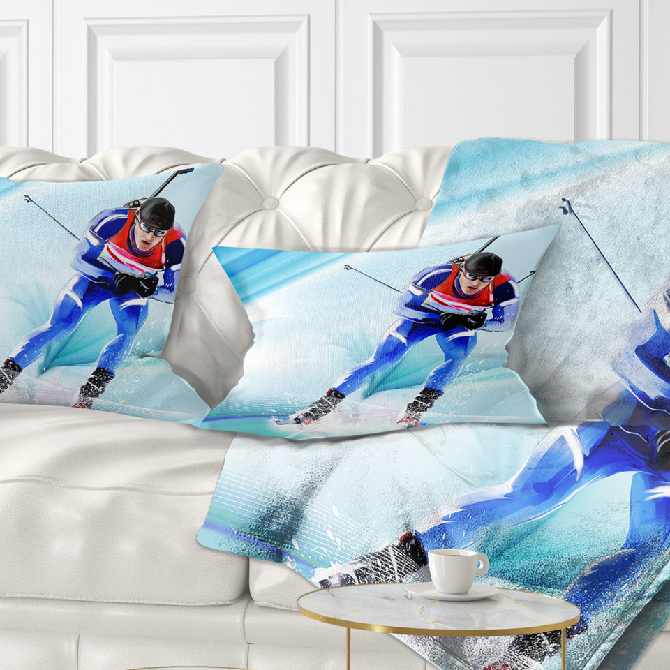 Design Art Extreme Male Skier - Portrait Printed Throw Pillow | Wayfair