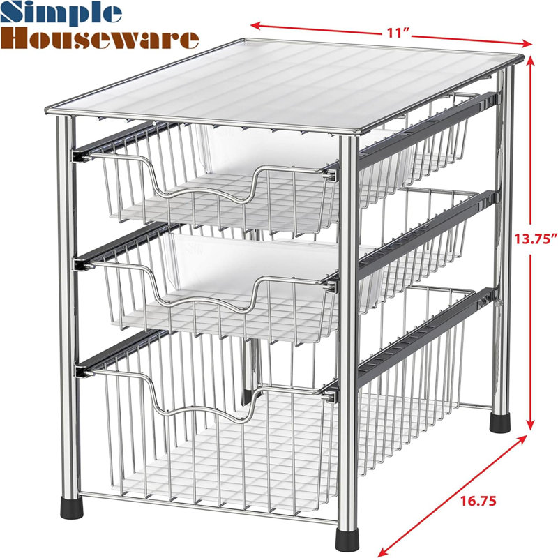 Ivy Bronx Stackable 3 Tier Sliding Basket Organizer Drawer, Chrome ...