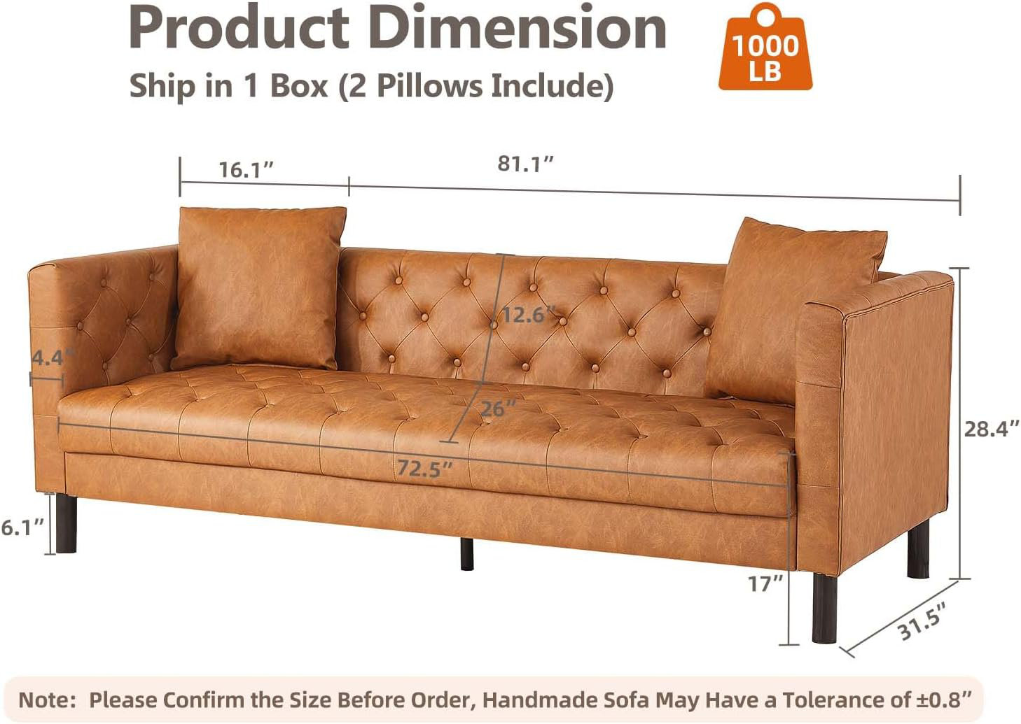 Winston Porter 81" Faux Leather Chesterfield Sofa, Button-Tufted 3 ...