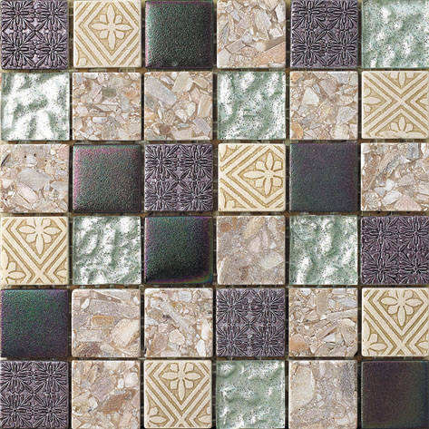 Intrend Tile Hand Colored Mosaic 1" x 1" Glass/Natural Stone Grid ...