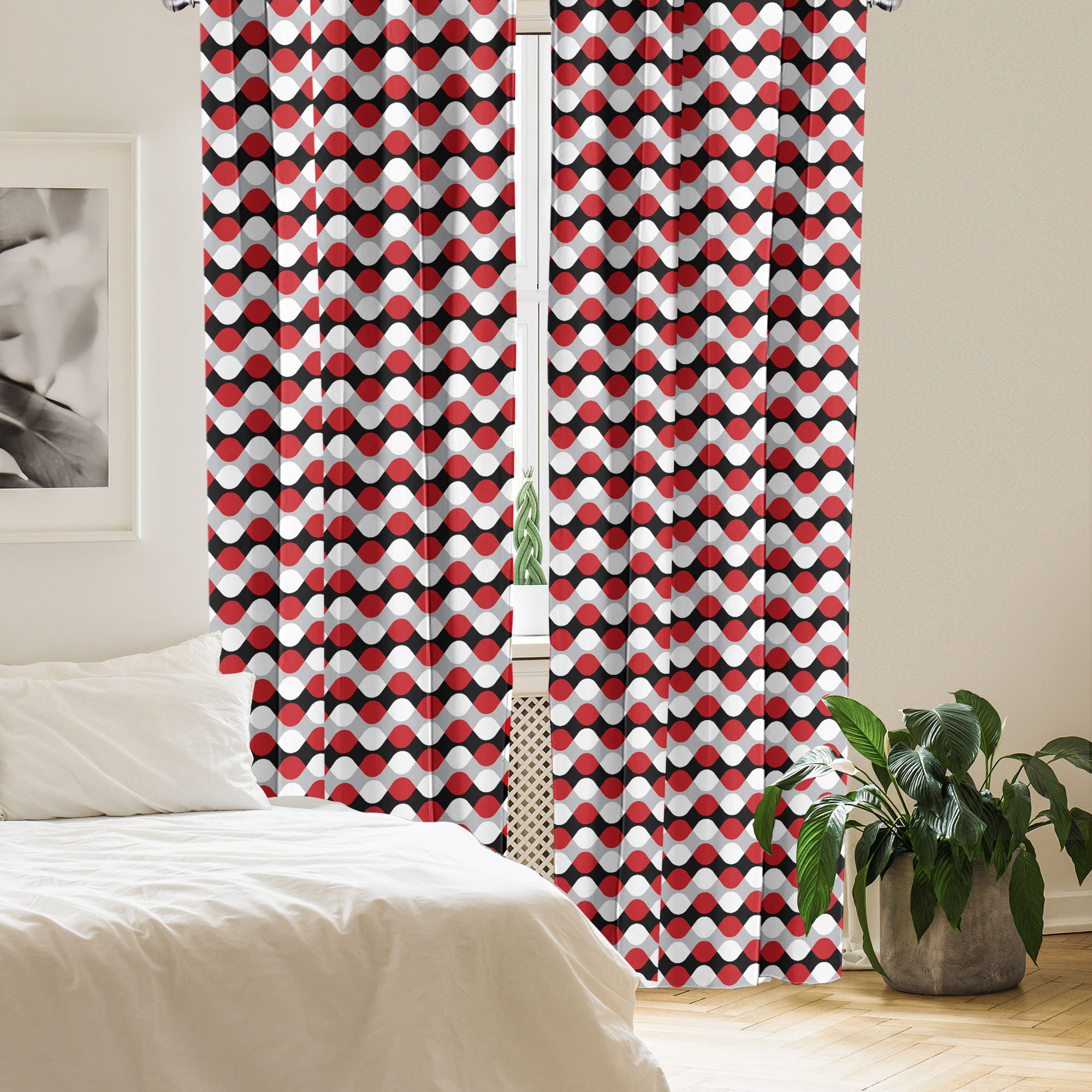 East Urban Home Geometric 4-Panel Curtains, Bicolor Oval Shapes 54919 ...