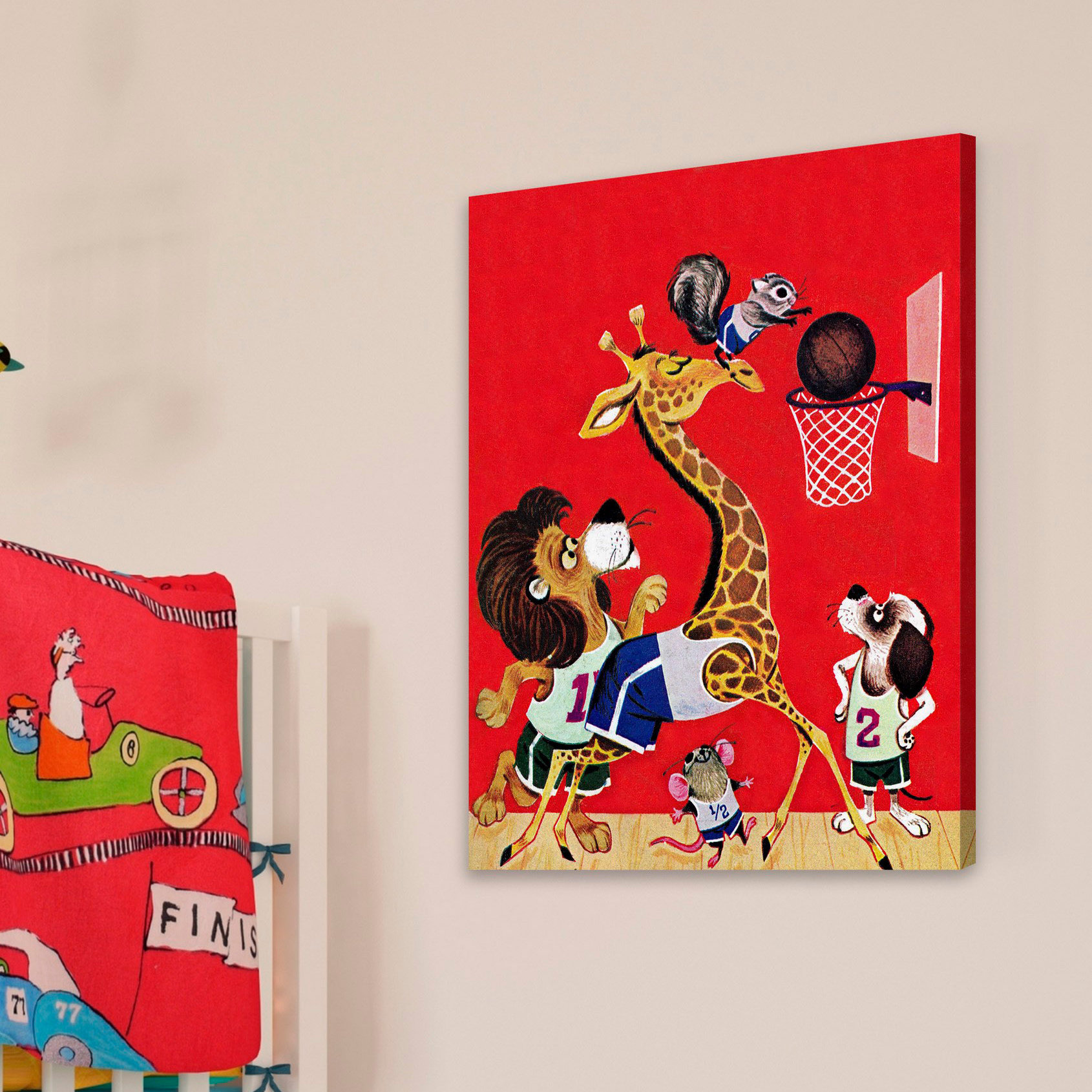 Zoomie Kids Zoomie Animals Basketball Print on Wrapped Canvas | Wayfair
