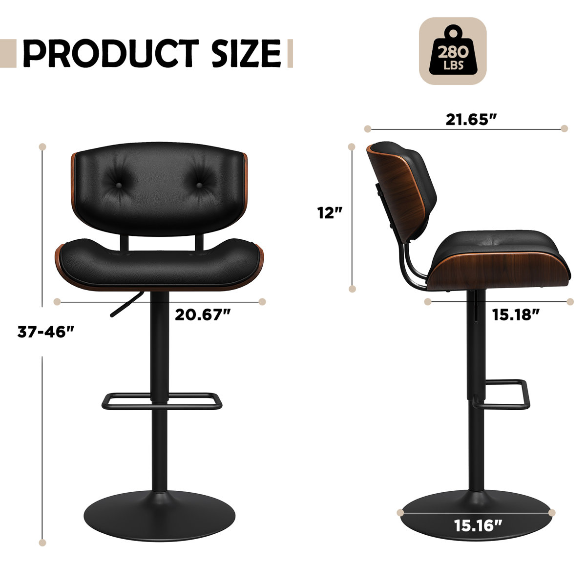 George Oliver Modern Bar Stools Set Of 2, Adjustable Swivel Counter ...