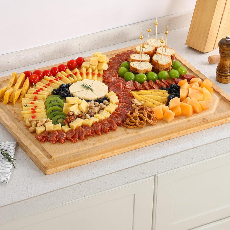 Kiflic 24 x 18 Extra Large Bamboo Serving Boards for Kitchen, Heavy Duty Wood Butcher Block ...