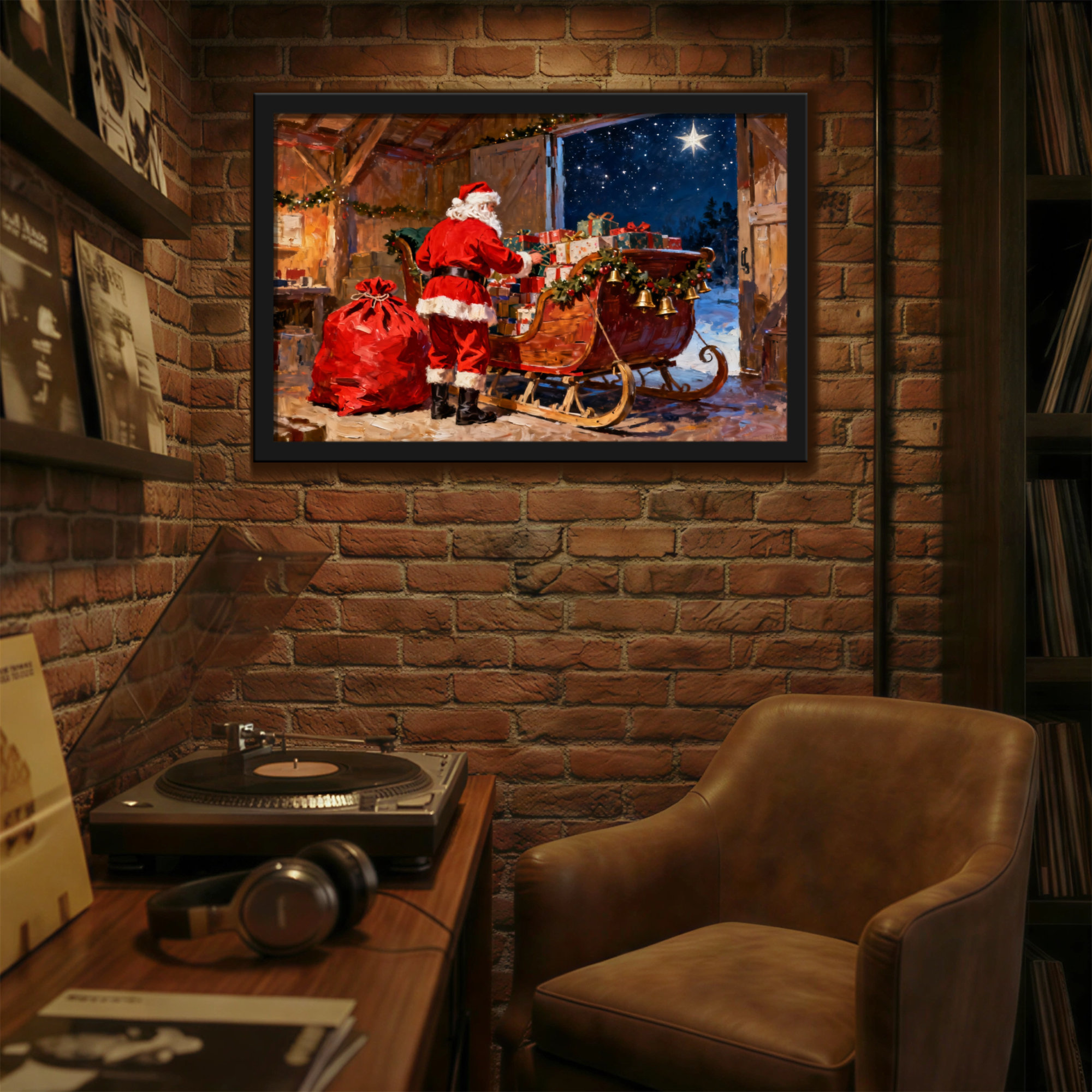 Red Barrel Studio® Christmas Santa Loading Sleigh With Gifts At Night ...