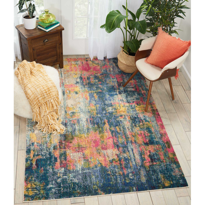Ivy Bronx Velva Performance Blue/Yellow/Pink Rug & Reviews | Wayfair