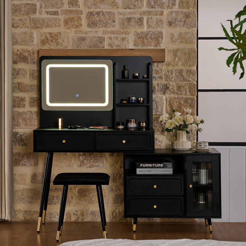 Brayden Studio® Modern Makeup Vanity Desk with Mirror and Lights ...