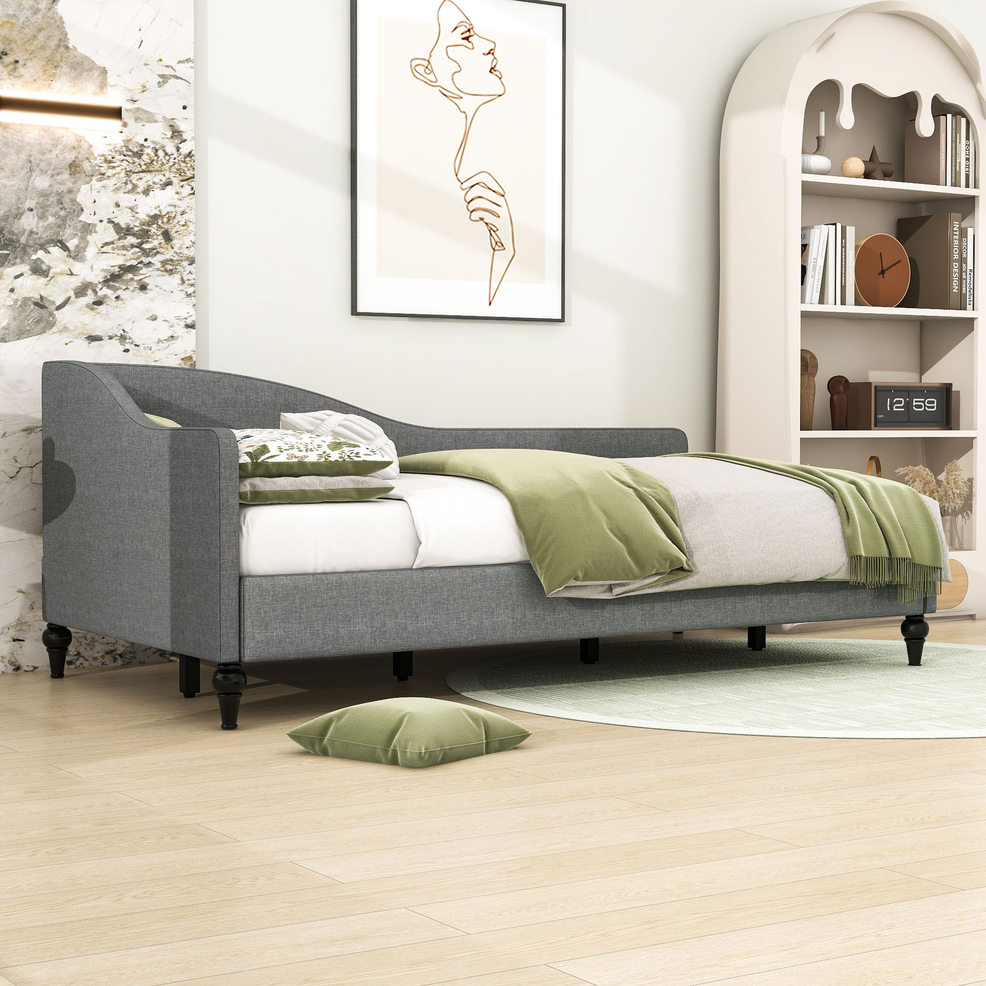 Alcott Hill® Gabryell L-Shaped Semi-Enclosed Linen Daybed with Slats ...