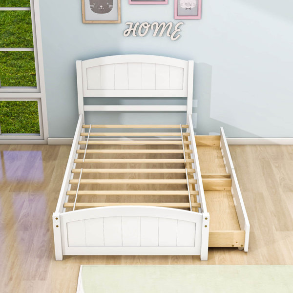 Red Barrel Studio® Twin Size 2 Drawers Wood Platform Bed with Headboard ...