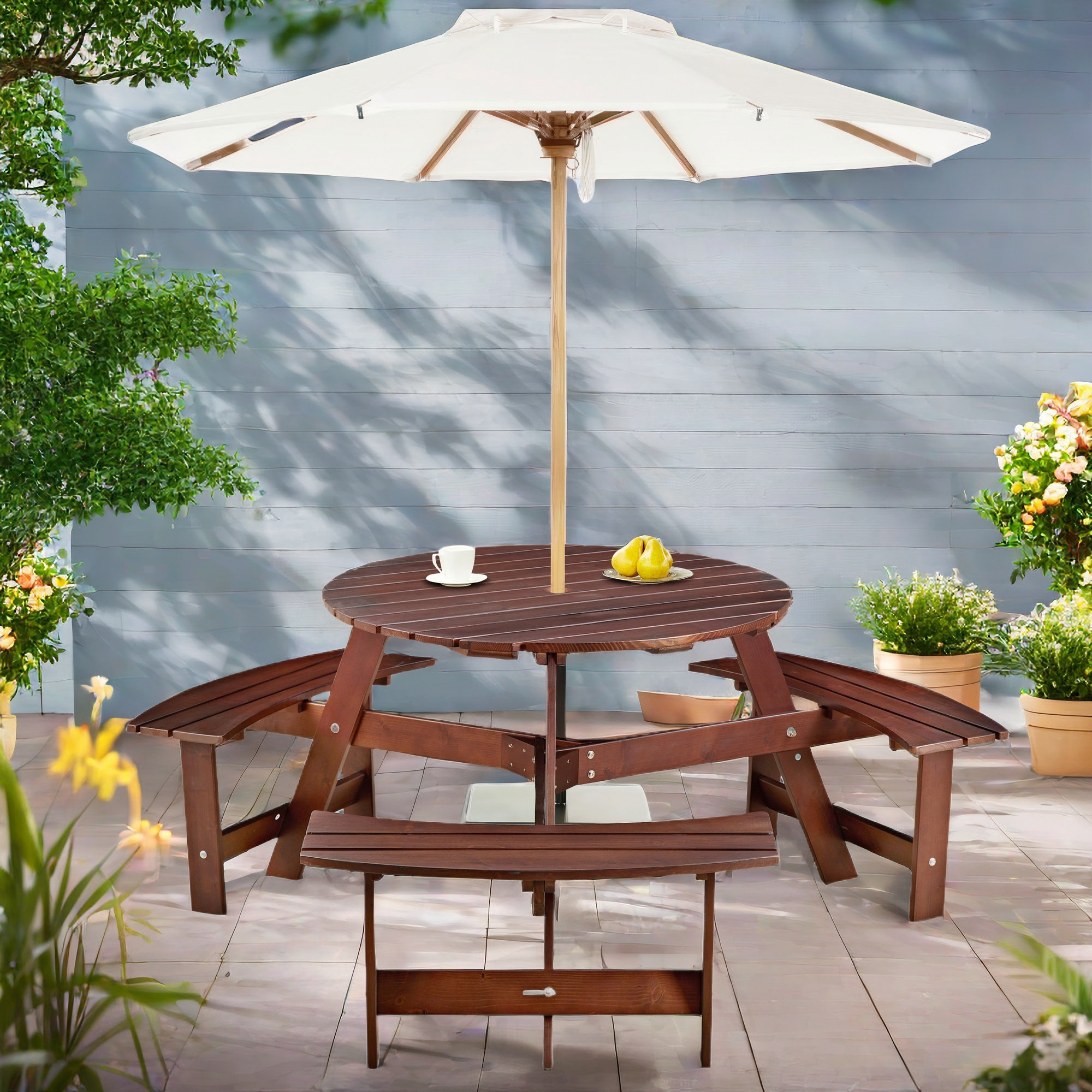 Lark Manor™ Ethyle Outdoor 6-person Dining Sets With 3 Built-in Benches ...