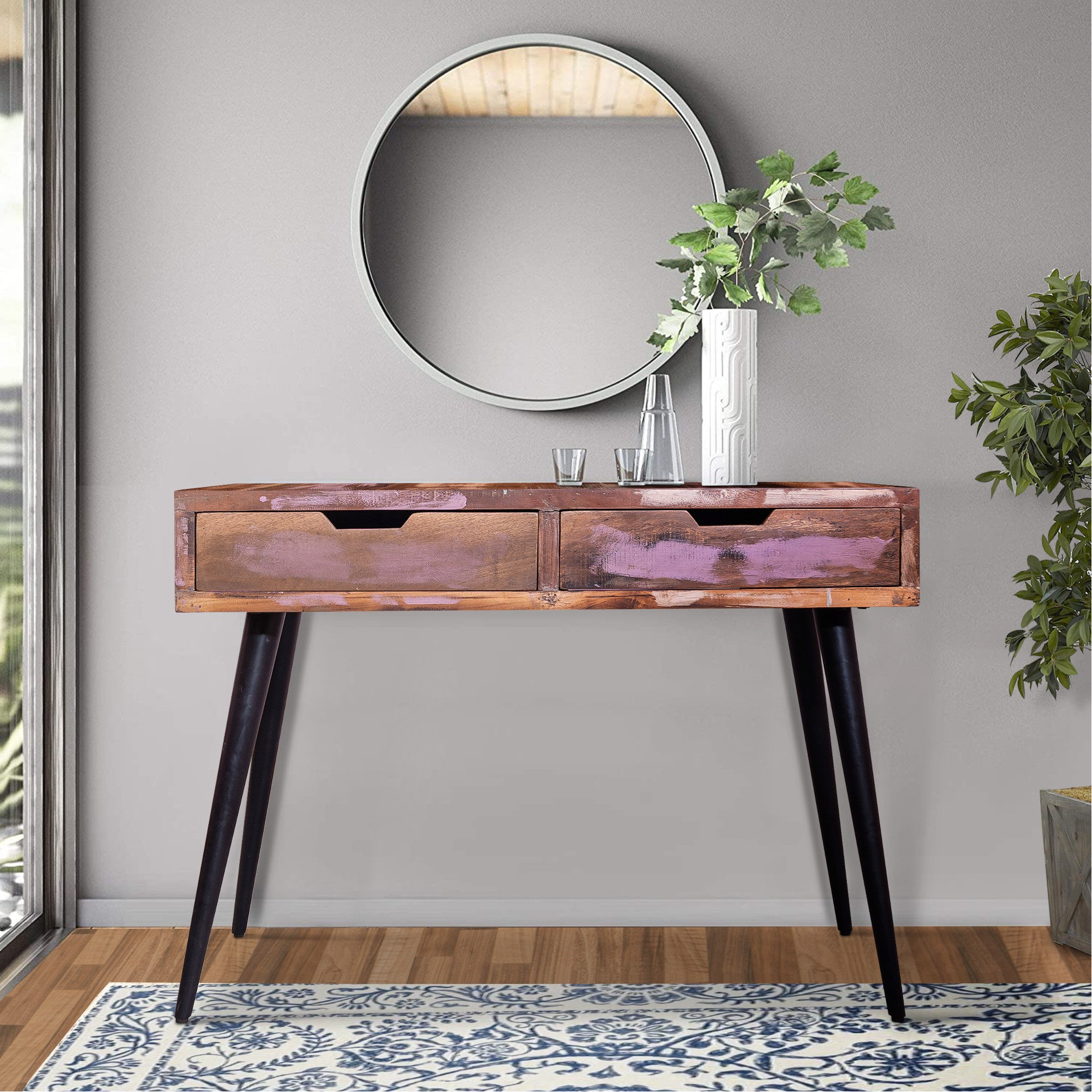 Millwood Pines 2 Drawer Reclaimed Wood Console Table, Legs, Multi Tone ...