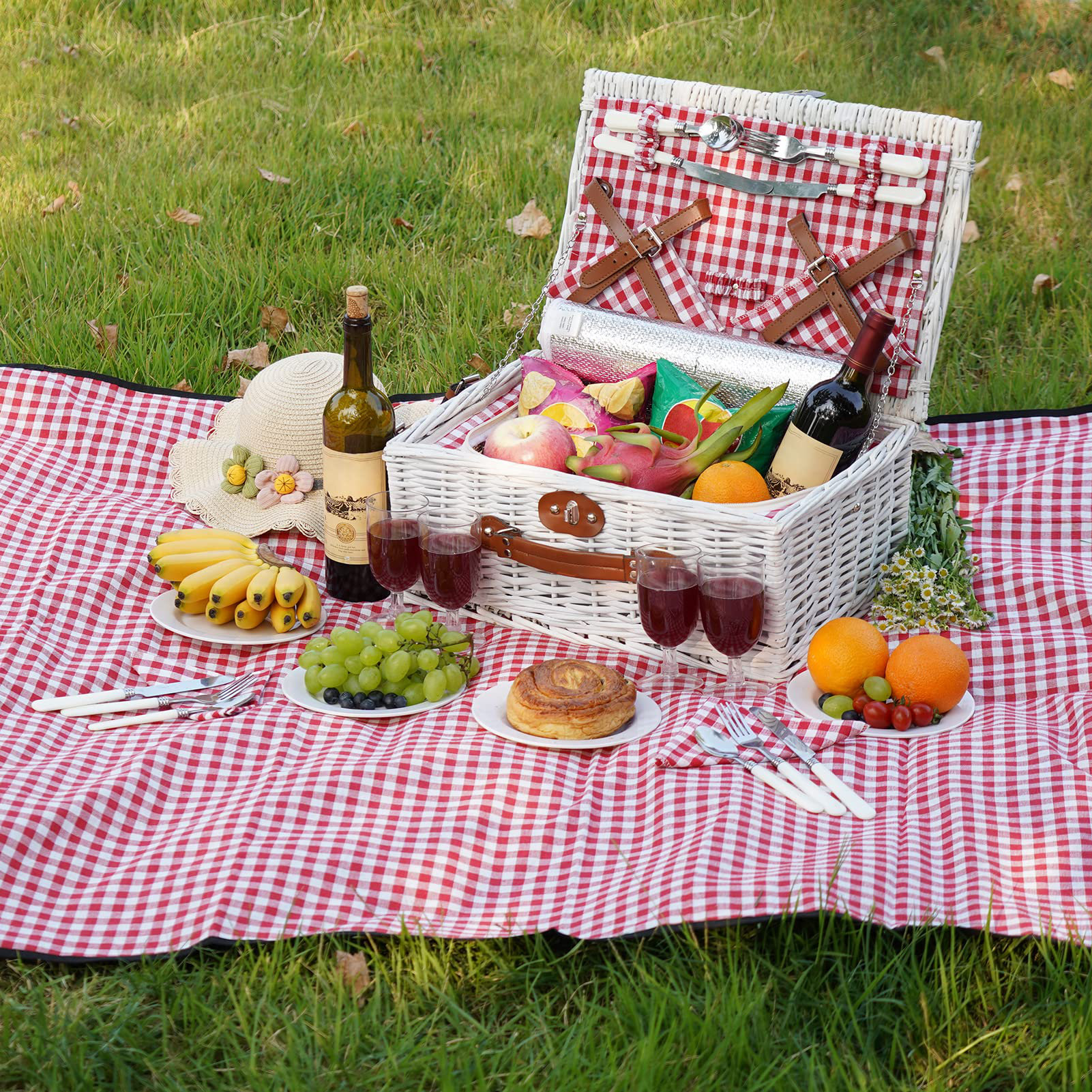 One Allium Way® Fitted Picnic Baskets Cooler Set for 4 Persons with ...
