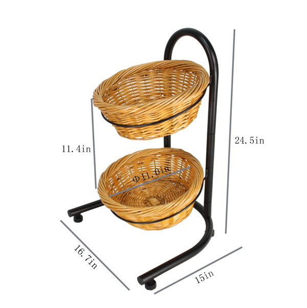 Bay Isle Home 2 Tier Basket Stand, Sign Clips, Wicker - Black | Wayfair