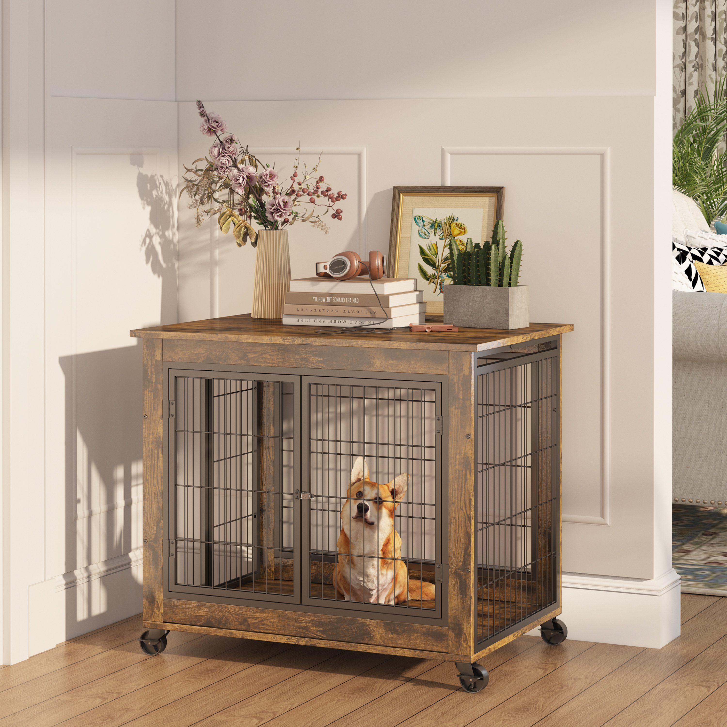 Archie & Oscar™ Furniture Style Dog Crate Side Table On Wheels With ...