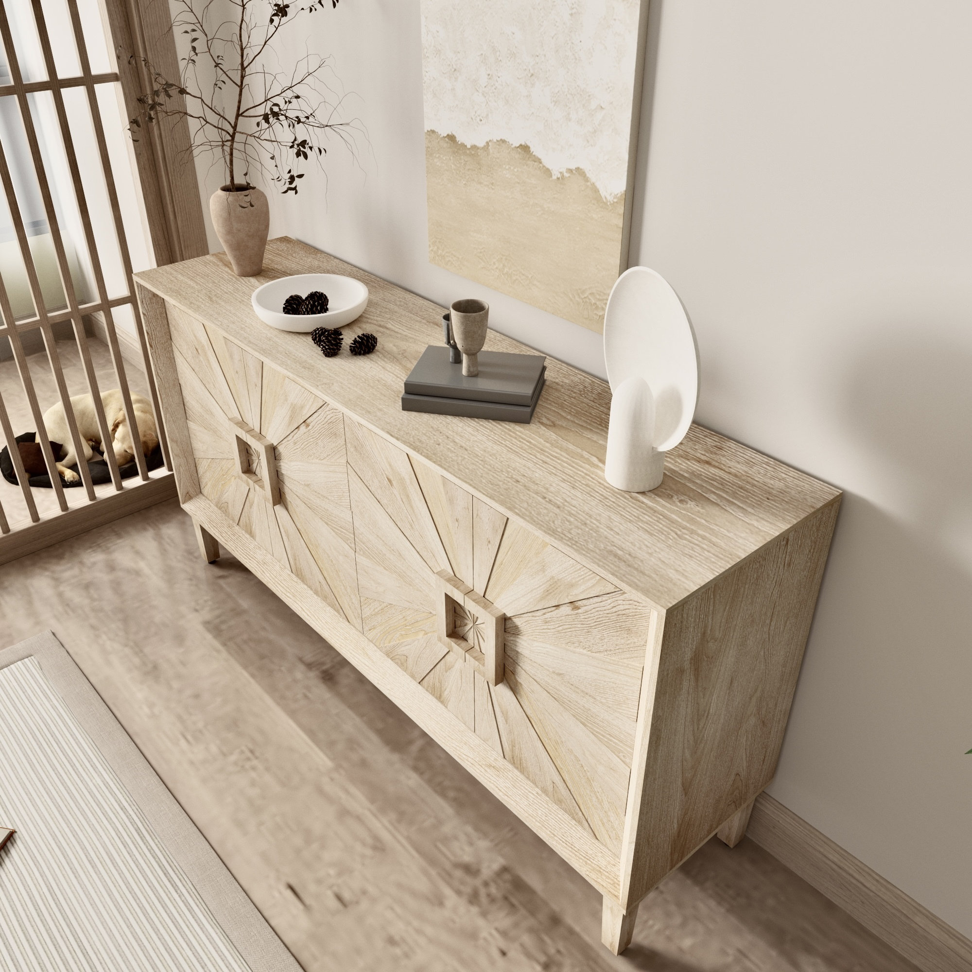 Loon Peak® Symmetrical Rustic Credenza Mdf Antique Natural Tv Stand For ...