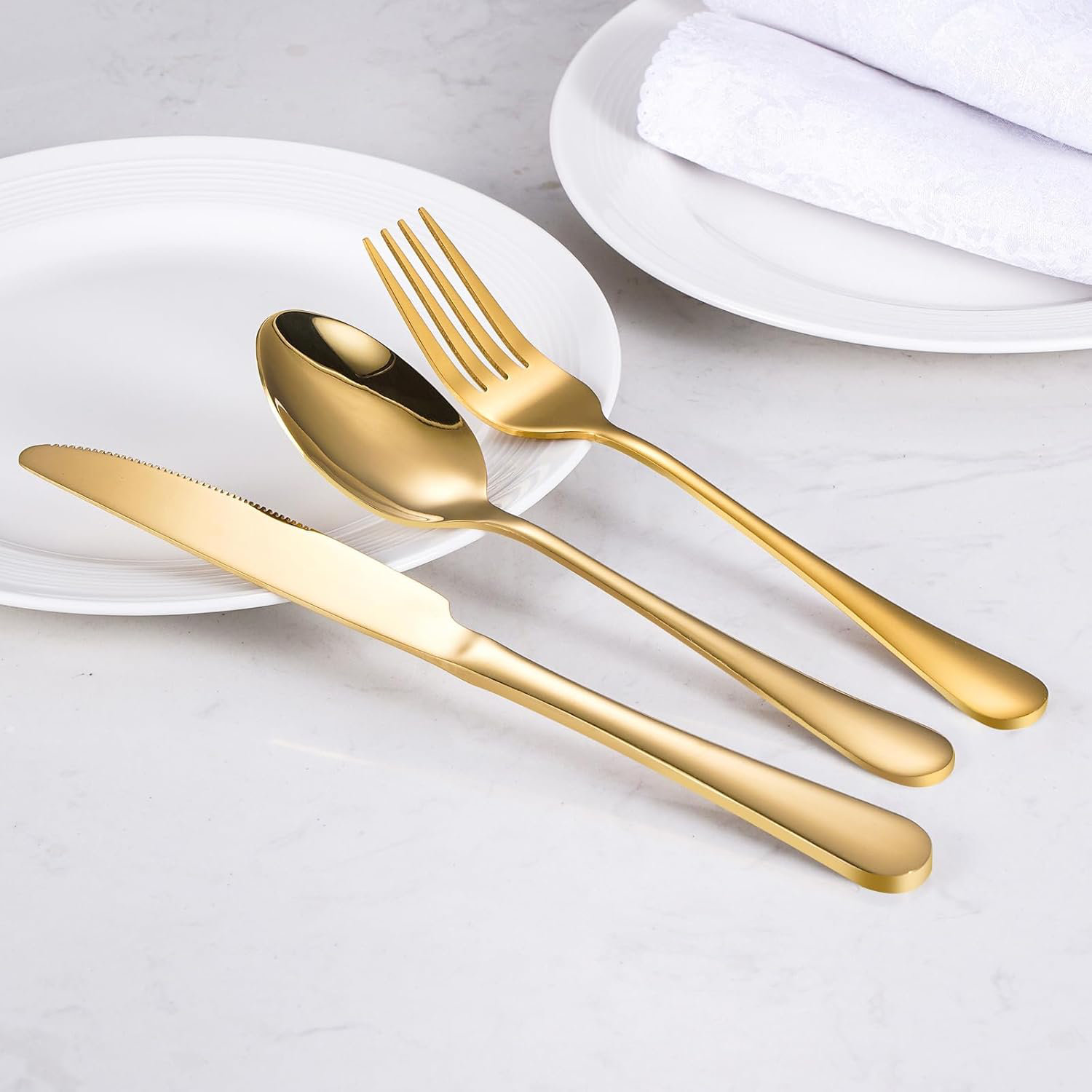 Everly Quinn 60-Pcs Gold Silverware Set - Stainless Steel Flatware ...