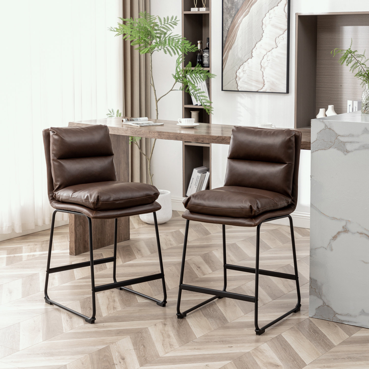 Ivy Bronx Upholstered Counter Height Stools Set of 2 with metal legs ...
