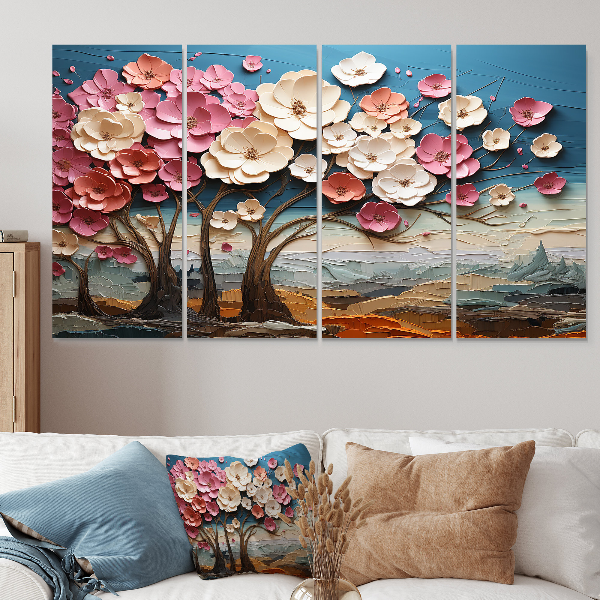 Winston Porter Dynamic White And Pink Petals Tree II - Tree 4 Piece ...