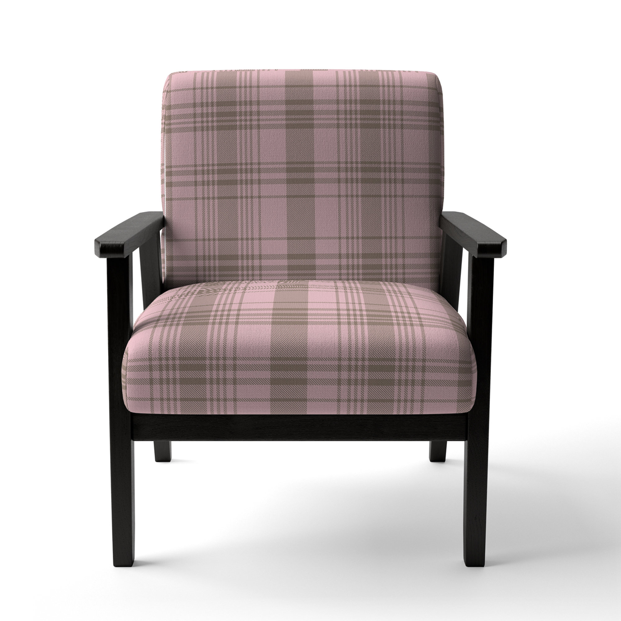 Gracie Oaks Pink Checked Tartan - Upholstered Patterned Accent Arm ...