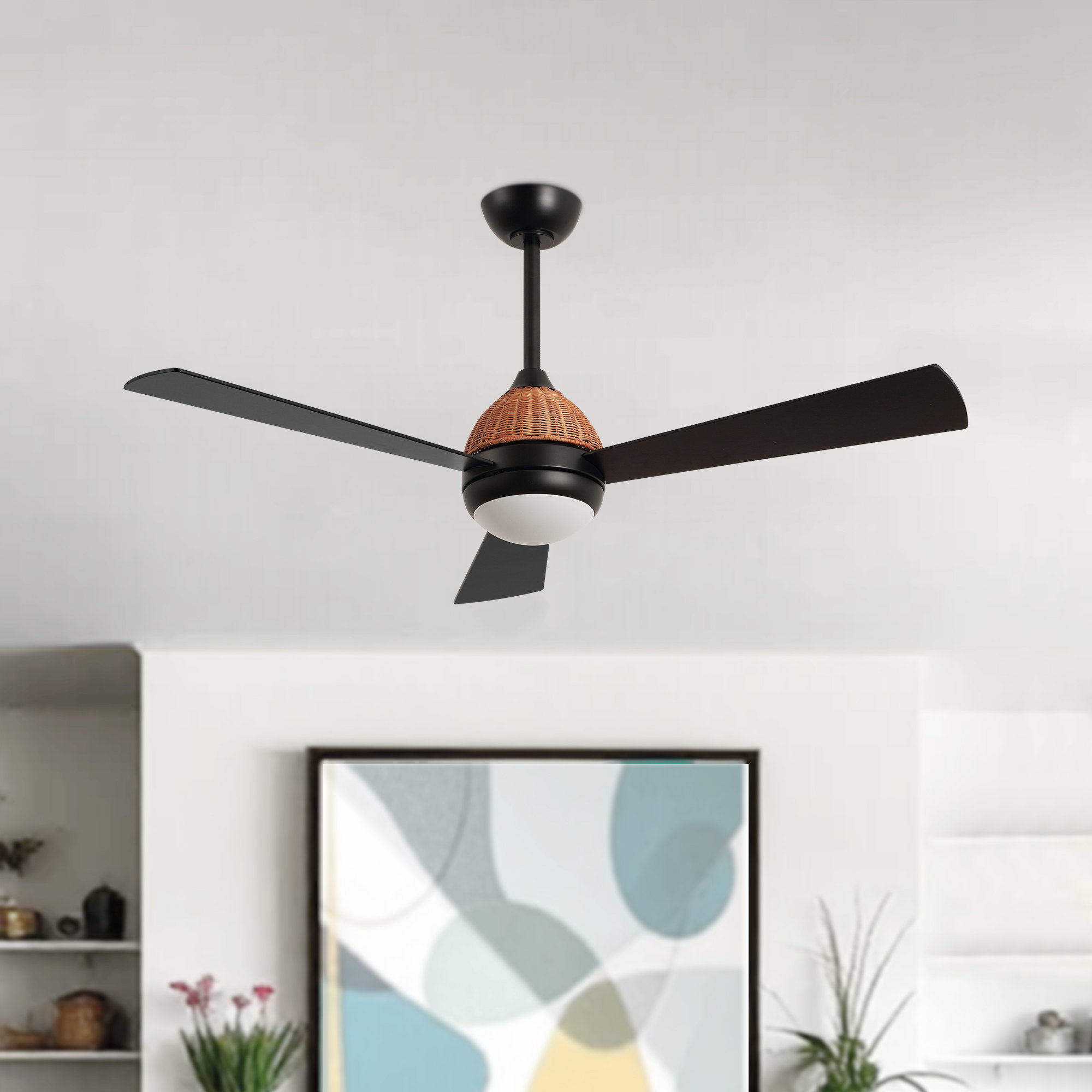 Bay Isle Home™ 52" 3-Blade Woven Rattan Ceiling Fan With LED Light And ...