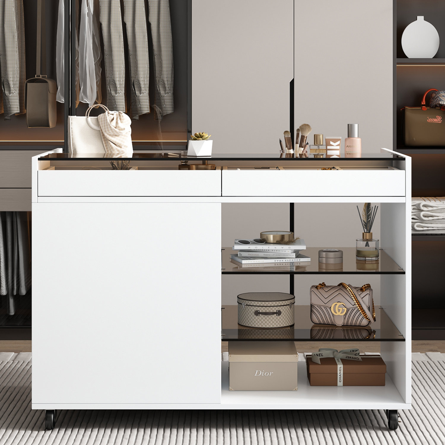 Latitude Run® 43.3" W Movable Island Vanity With Flip-Top Storage And ...