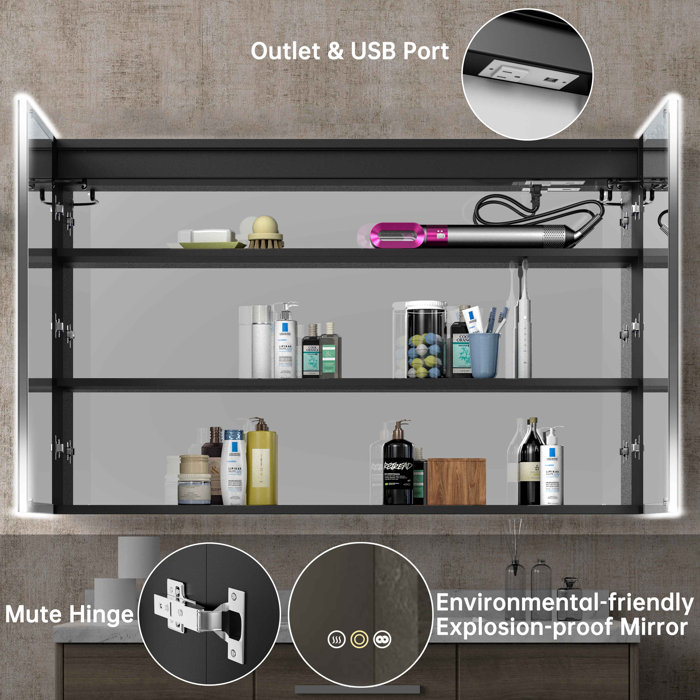 Latitude Run® Jalice Surface Mount Framless Medicine Cabinet with 3 ...