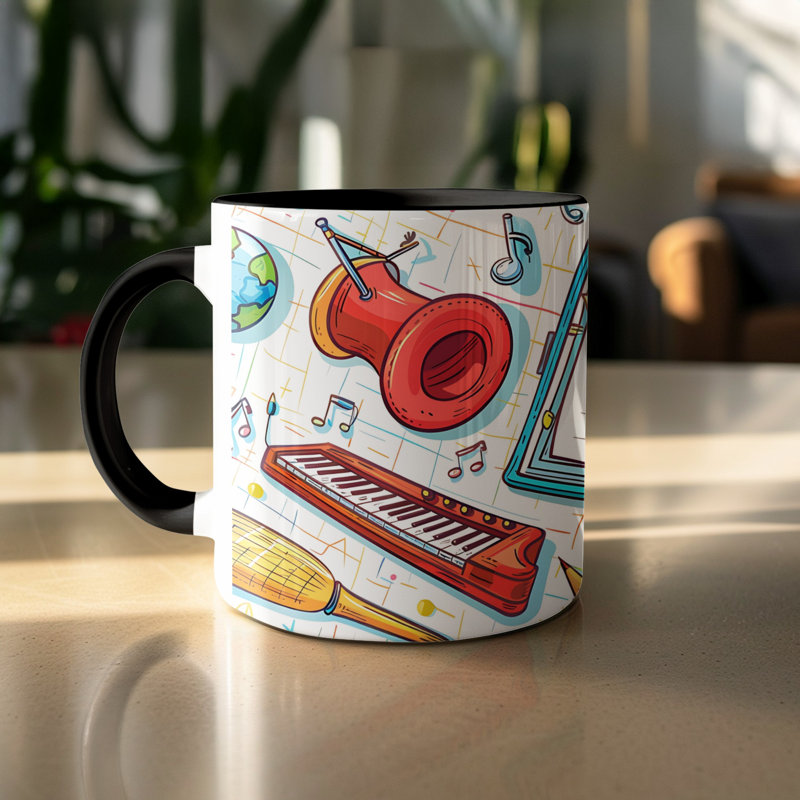 East Urban Home Kids Drawing Style 11oz Accent Mugs – White Ceramic ...